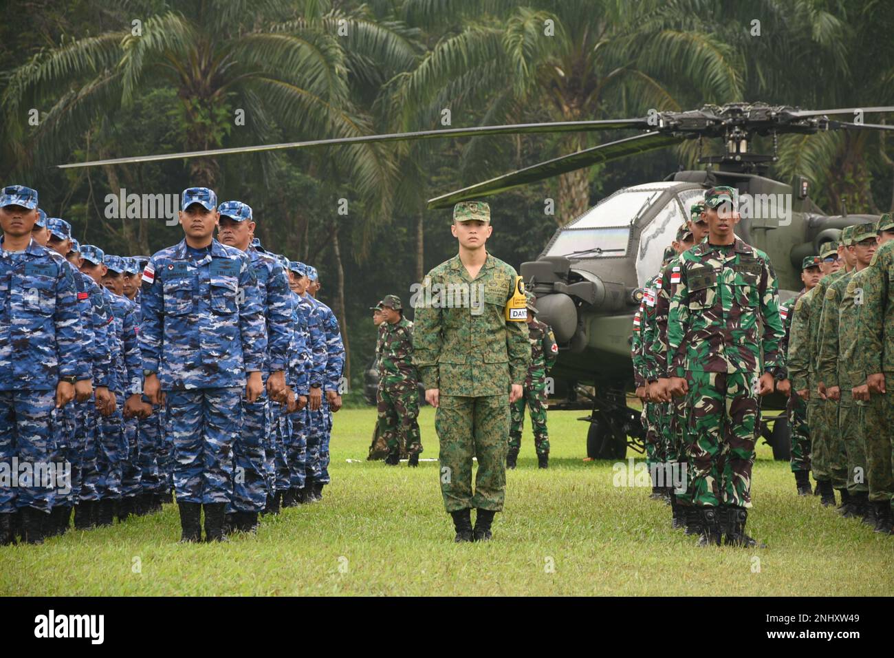 TNI sailors and soldiers, and Singapore soldiers stand at attention for ...