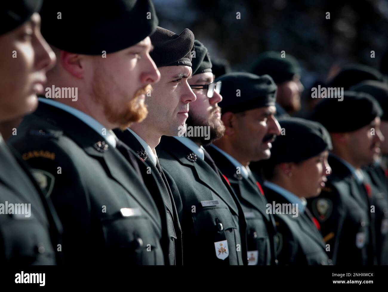 Winnipeg Rifles stand in formation at a Remembrance Day ceremony at ...
