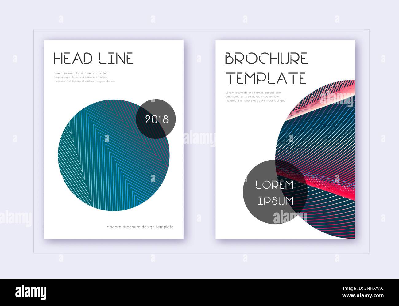 Trendy cover design template set. Red white blue abstract lines on dark ...