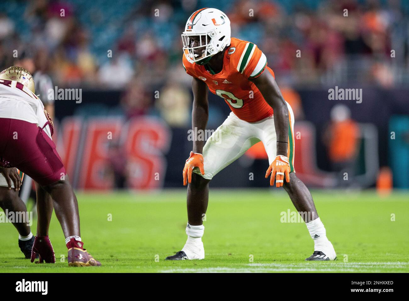 Miami safety James Williams (0) at the line of scrimmage during an NCAA ...