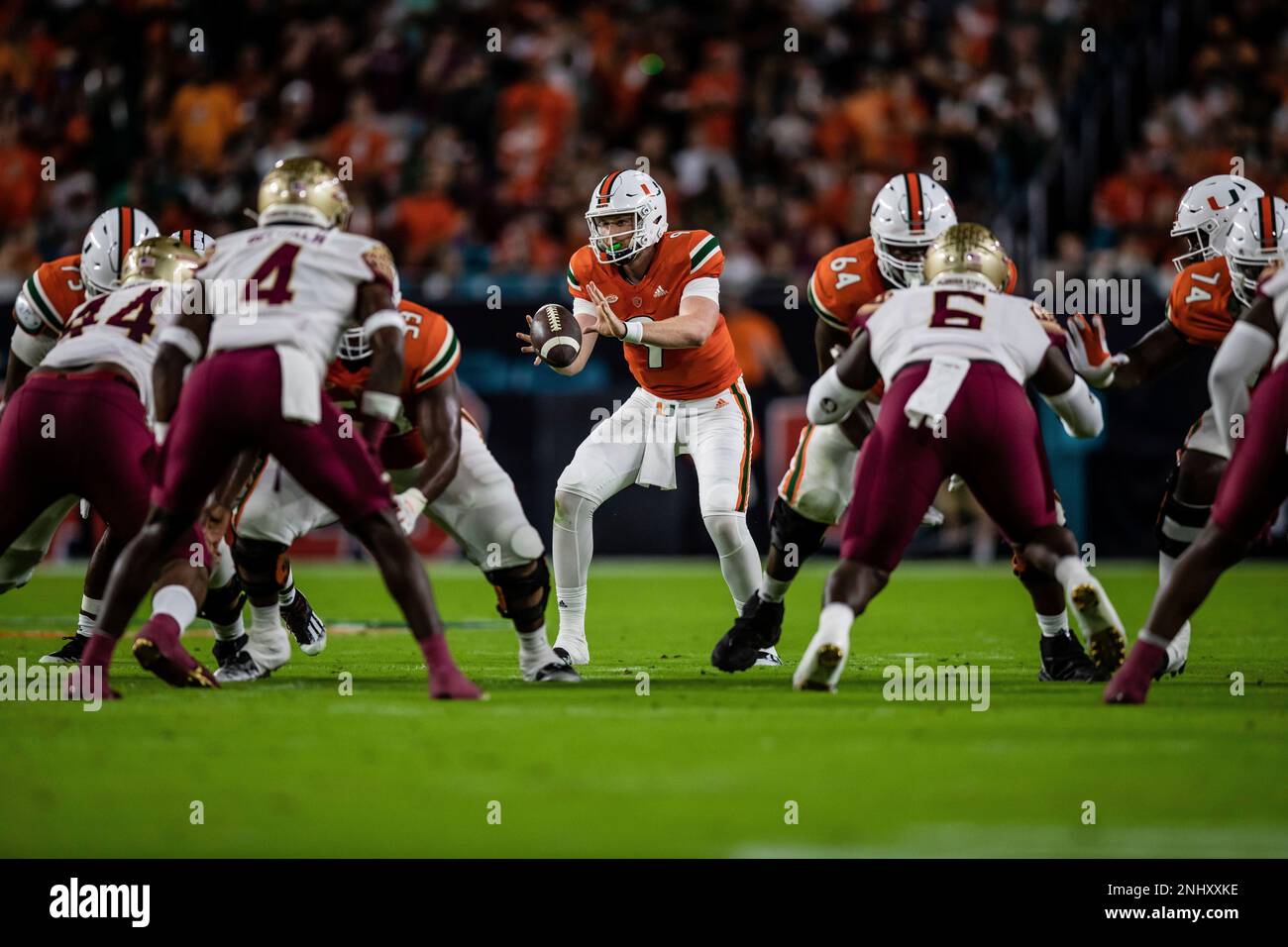 Miami quarterback Tyler Van Dyke (9) in action during an NCAA football ...