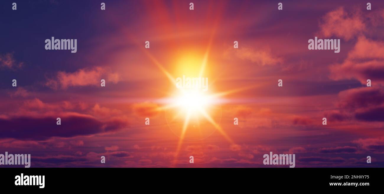 Sunset, sunrise with clouds, light rays and other atmospheric effect ...