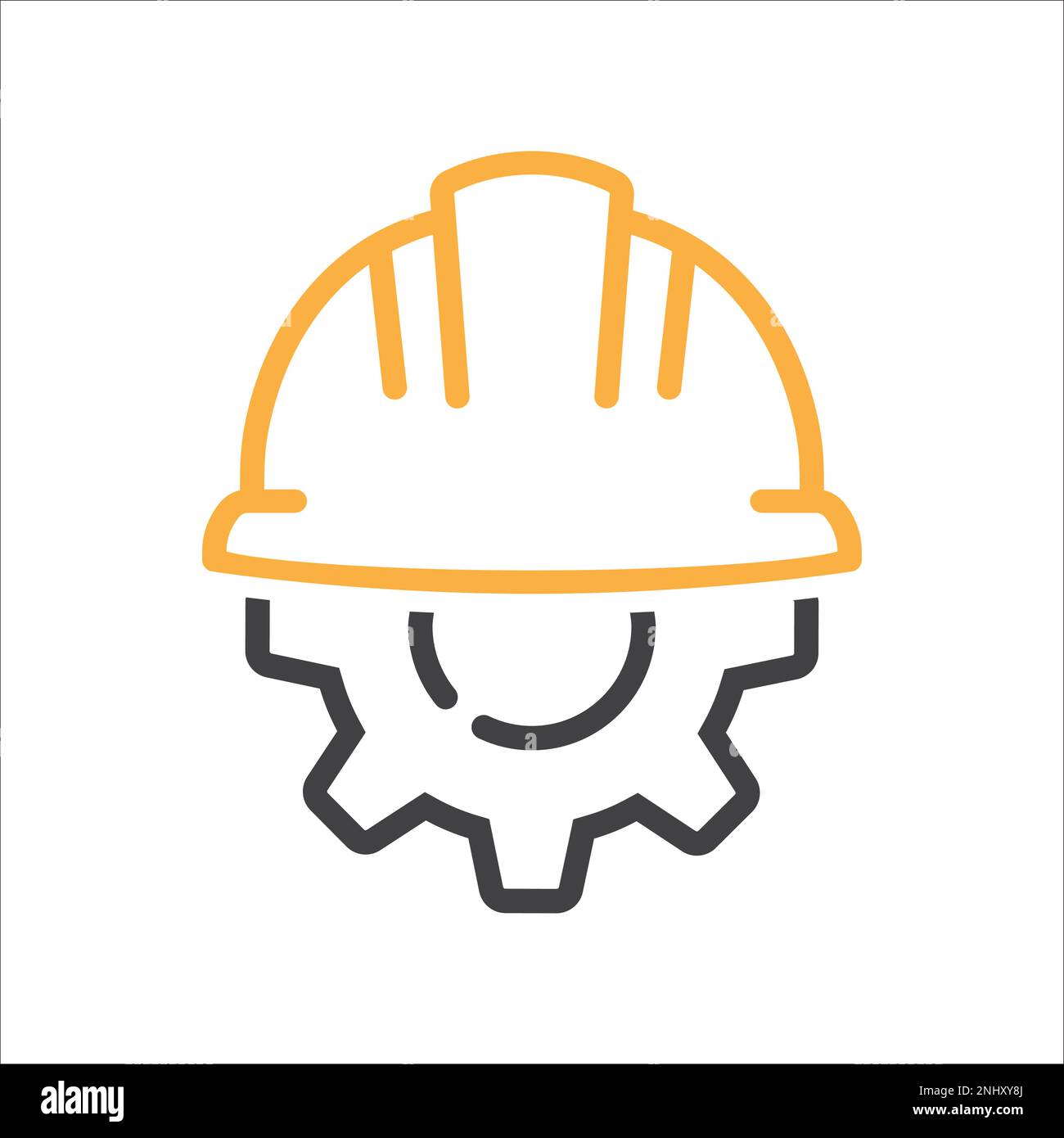 Safety Helmet Construction with Gear linear Vector icon Design. Safety ...