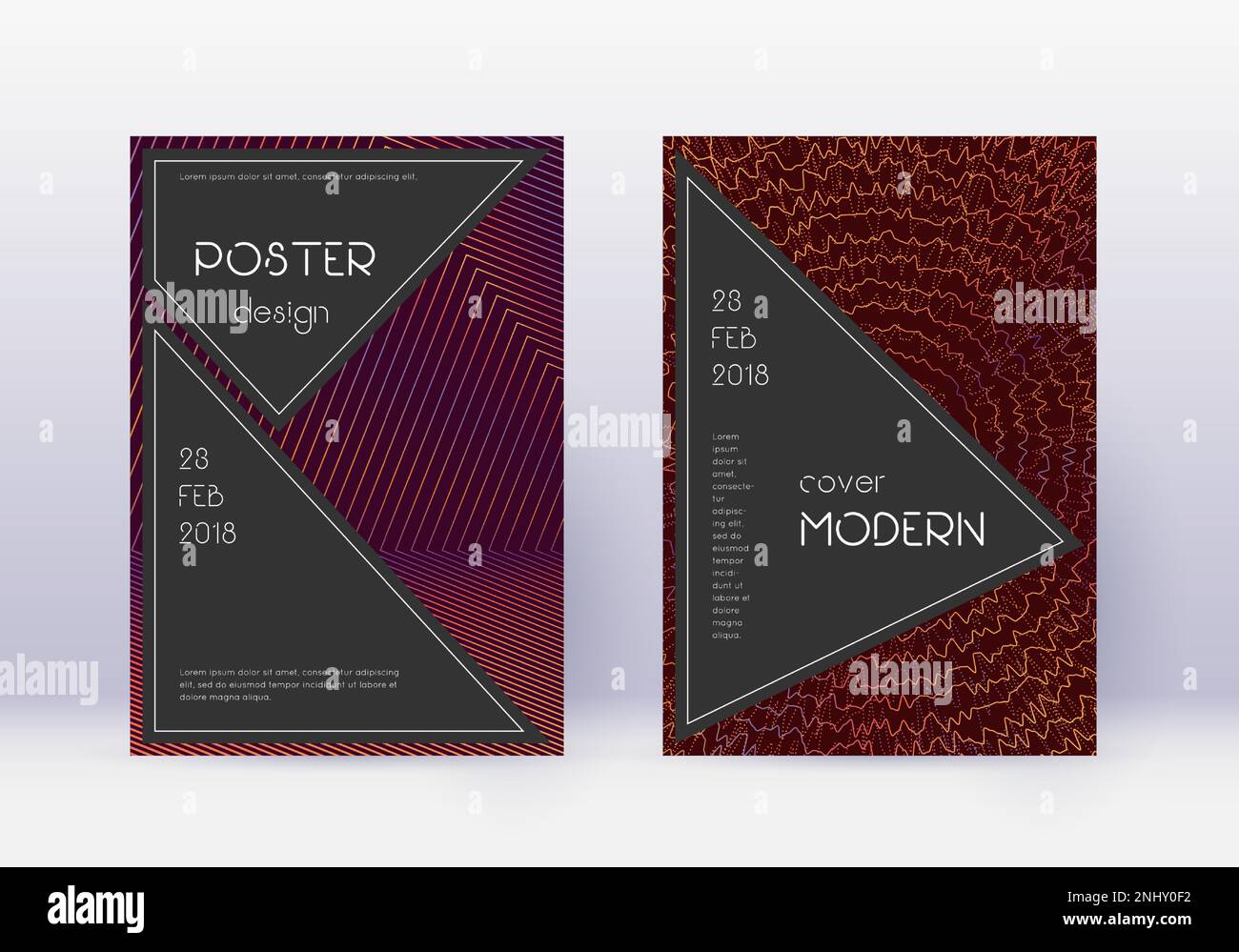 Black cover design template set. Orange abstract lines on wine red ...