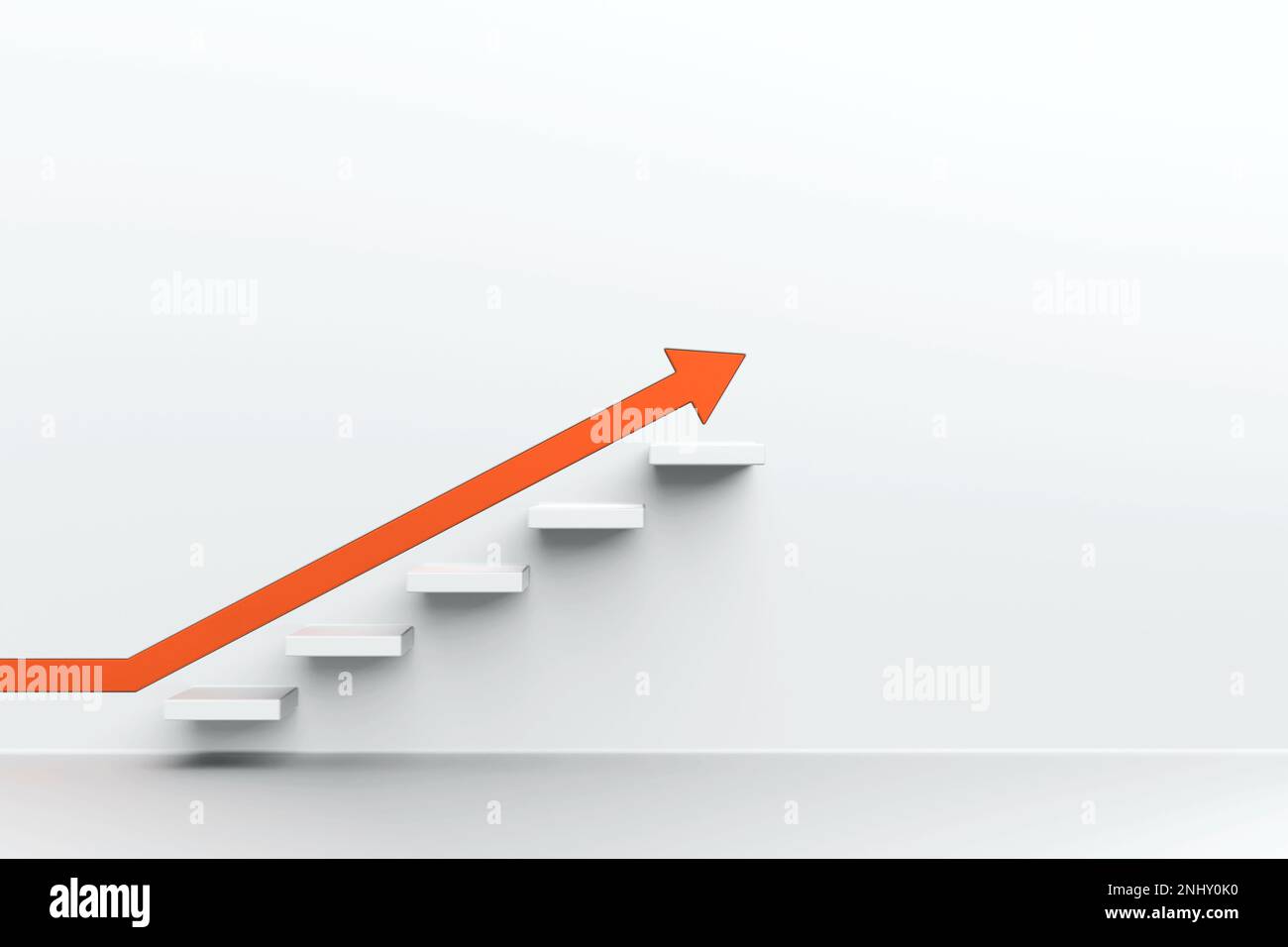 Orange arrow with white stair on white wall background, 3D arrow ...