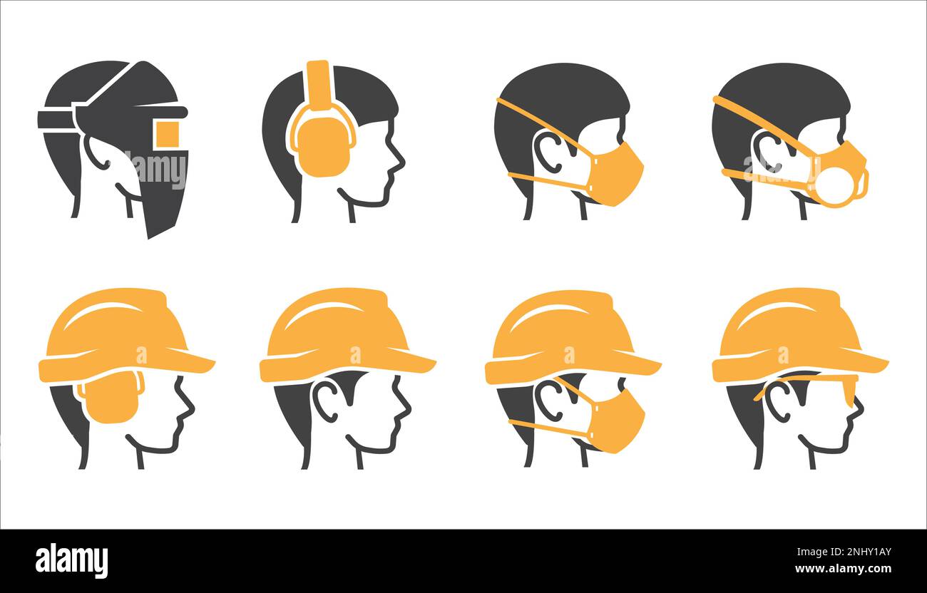 Construction worker icon set. Safety man icon set. Safety helmet ...
