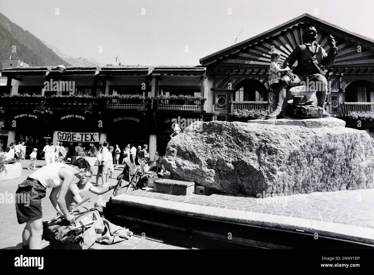 Archives 90ies: Statue of Jacques Balmat, Chamonix Mont-Blanc, city ...