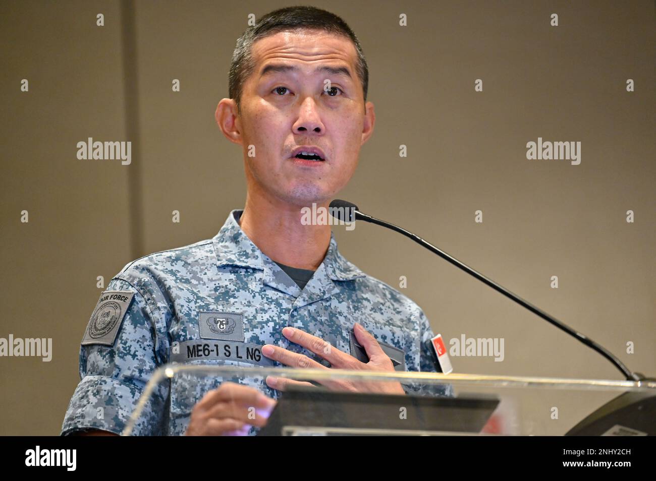 Singapore Air Force Command Chief Ng See Lye speaks during the Senior ...