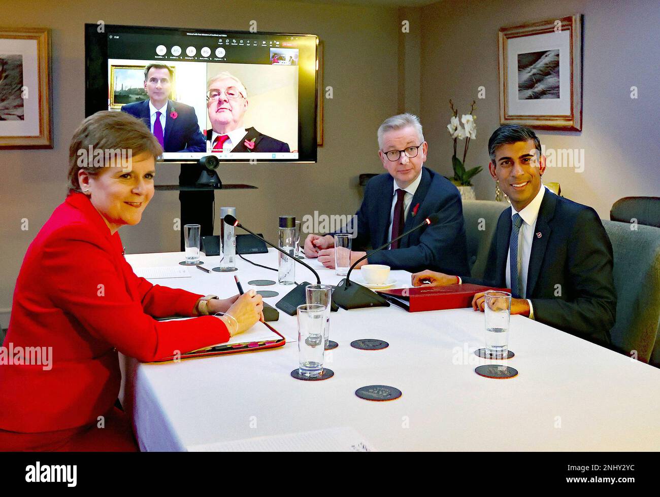 Britain's Prime Minister Rishi Sunak, right, with First Minister of ...