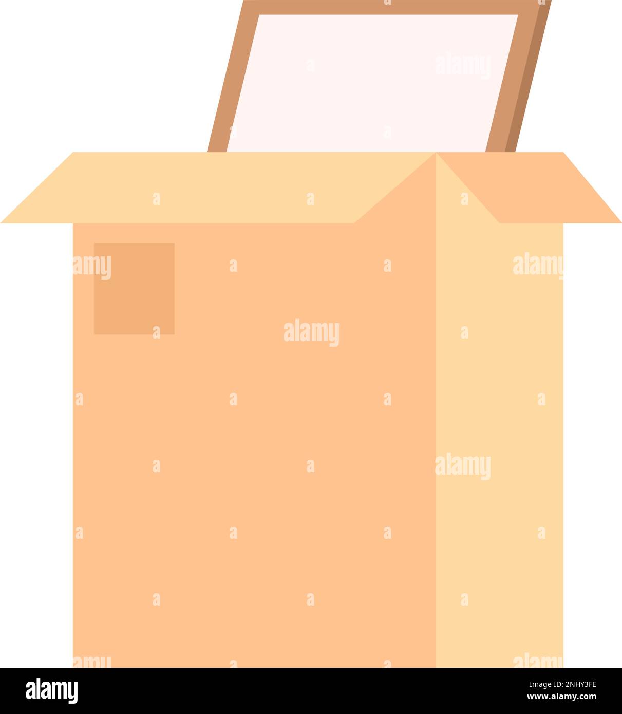 Tall Moving Cardboard Box With Picture In Frame Semi Flat Color Vector