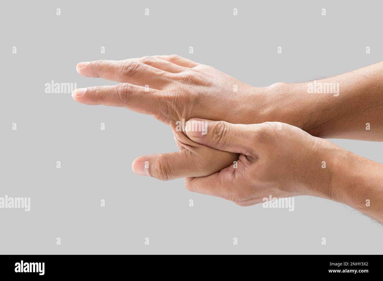 A man grab hand palm because the hand palm was injured. Hand pain. On a ...