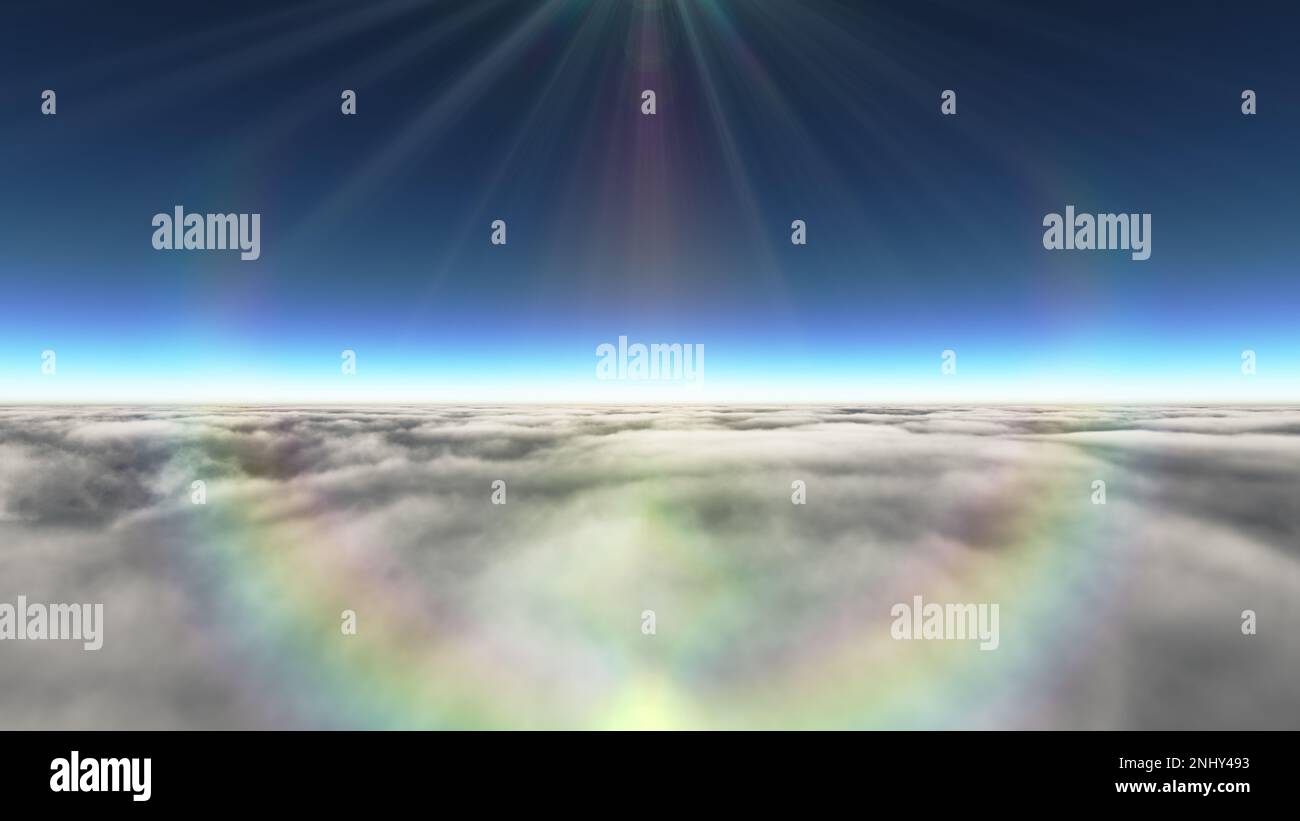 Above clouds sun ray, 3d rendering illustration Stock Photo - Alamy