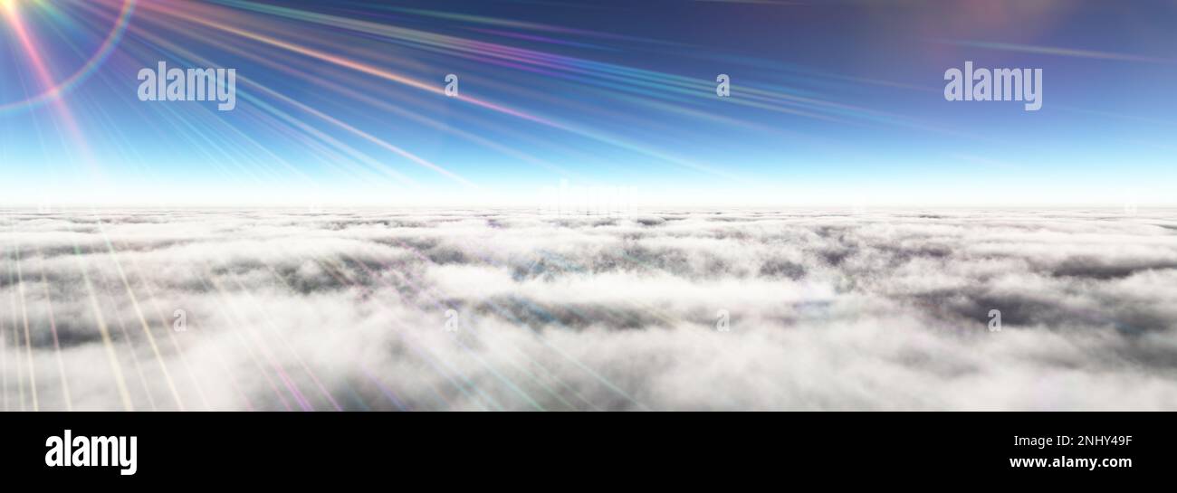 Above clouds sun ray, 3d rendering illustration Stock Photo - Alamy
