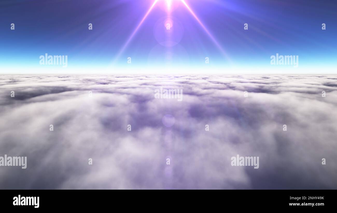 Above clouds sun ray, 3d rendering illustration Stock Photo - Alamy