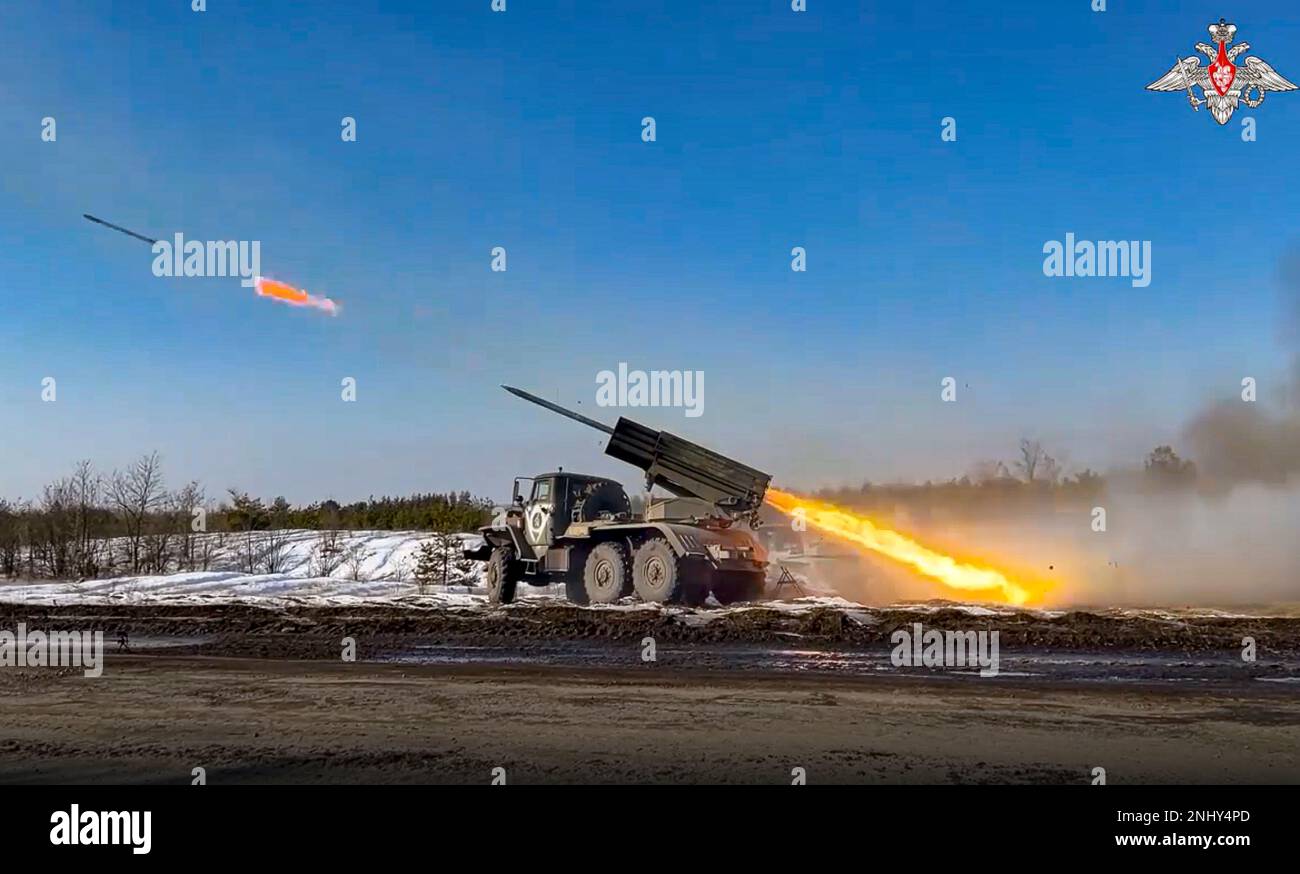 This handout photo taken from video released by Russian Defense ...