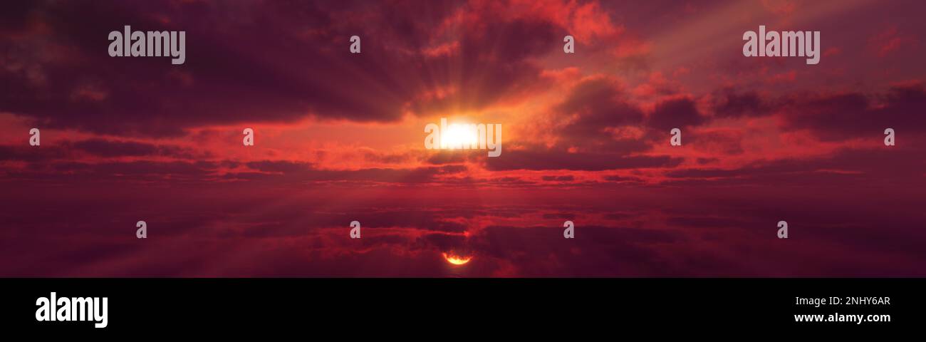 sunset calmly sea sun ray 3d render illustration Stock Photo - Alamy