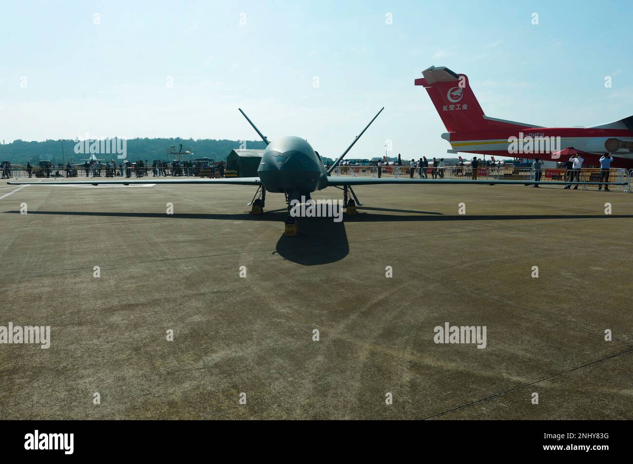 A view of PLA's latest electronic fight Wing Loong-10 UAV in its first ...