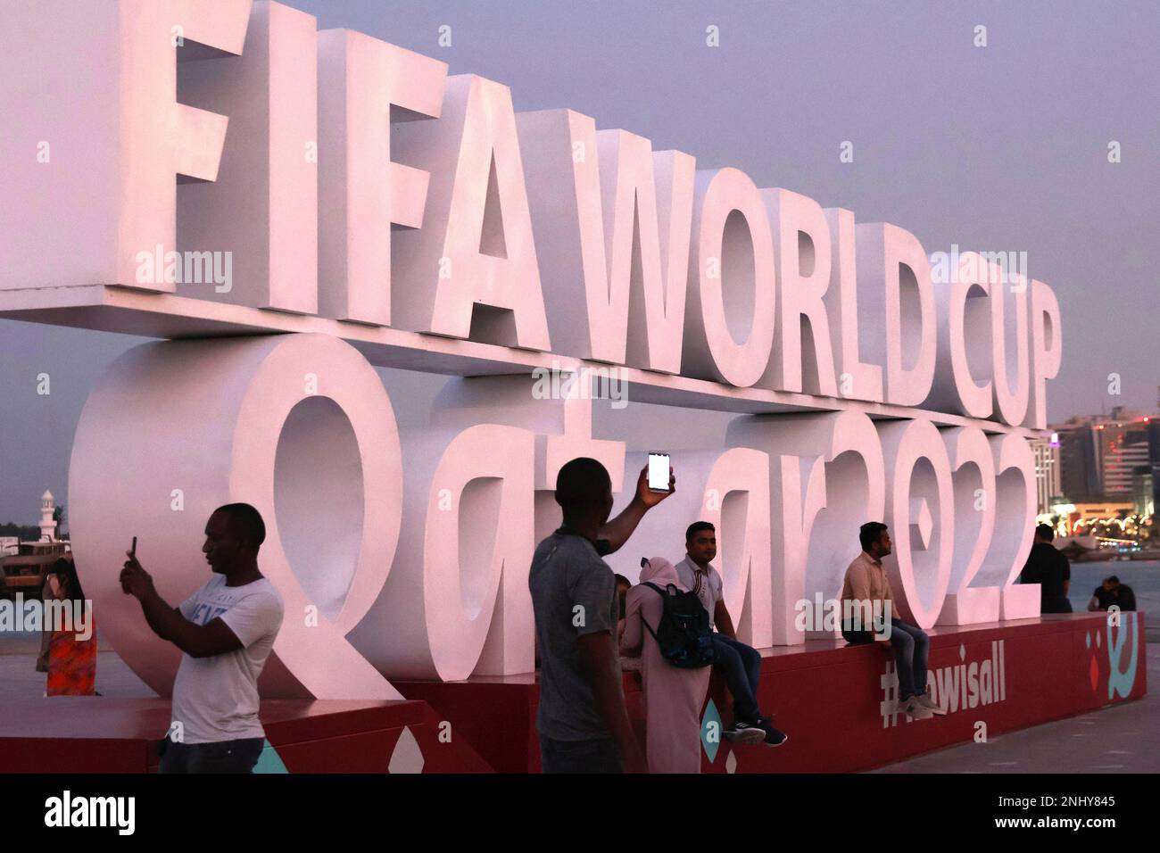 A monument "FIFA World Cup Qatar 2022" stands in Corniche district, in ...