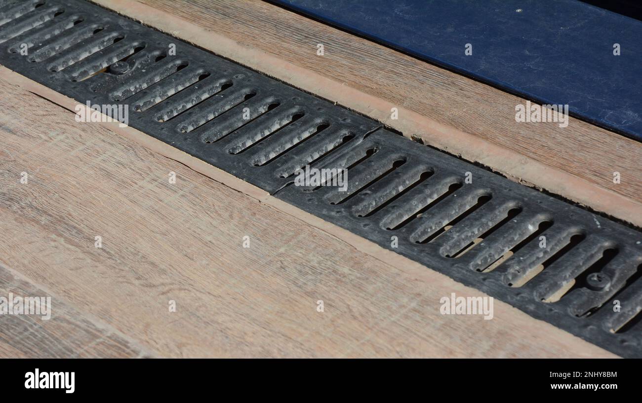 Balcony floor drainage system under construction. House balcony floor ...