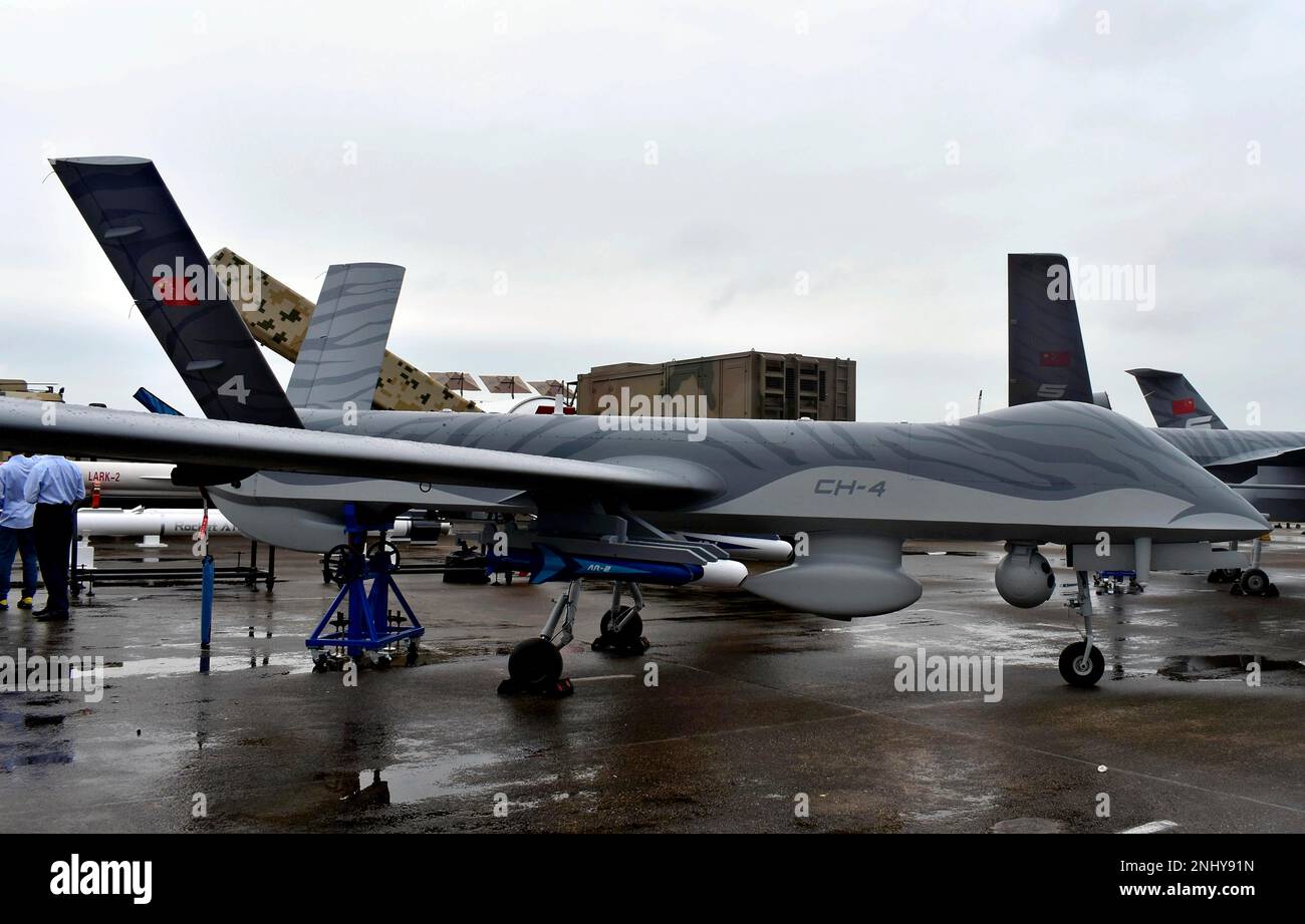 CASC Rainbow, CH-4, an unmanned aerial vehicle (UAV), is displayed ...