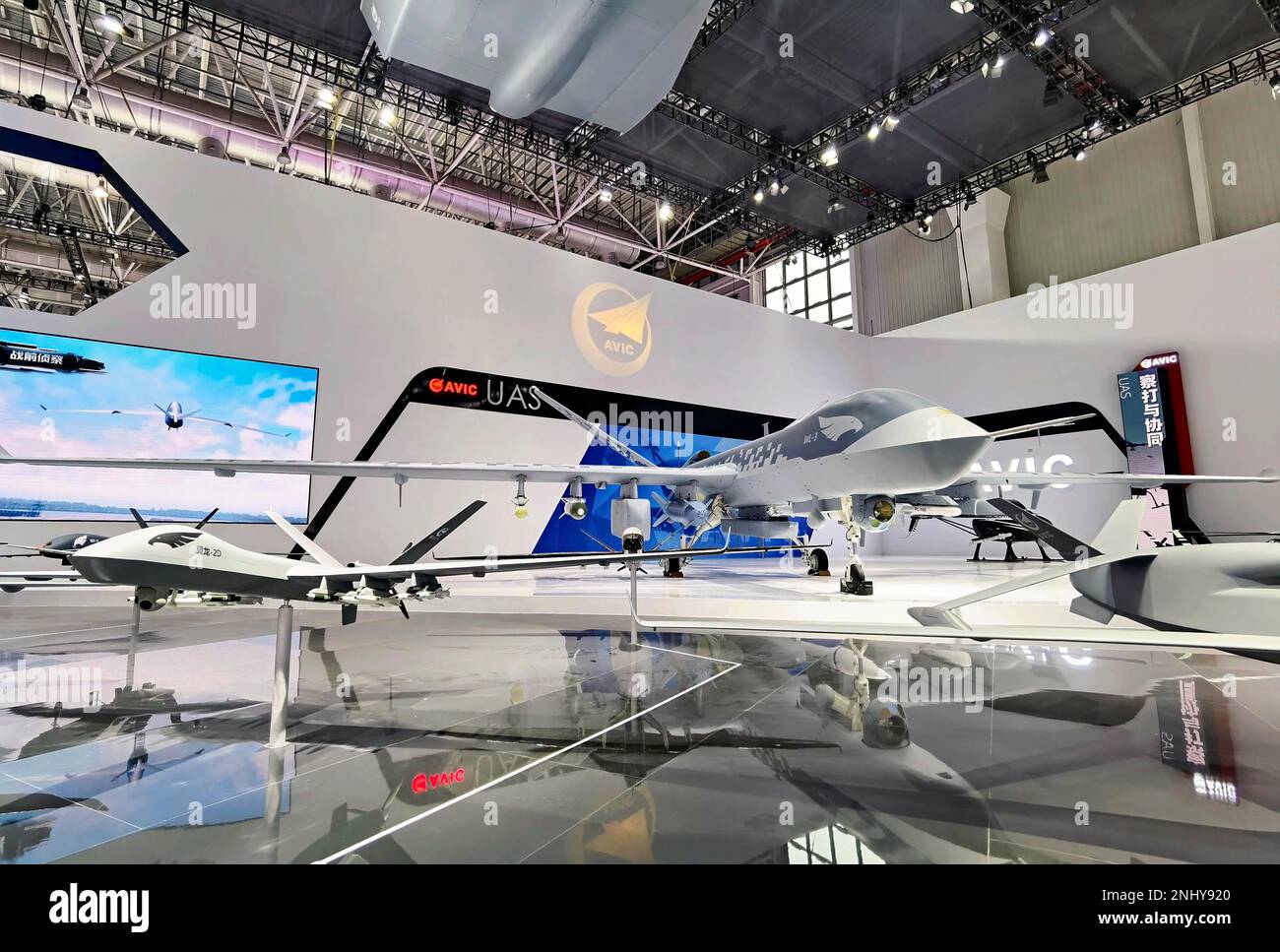 The Wing Loong 3, WL-3, an unmanned aerial vehicle (UAV), is displayed ...