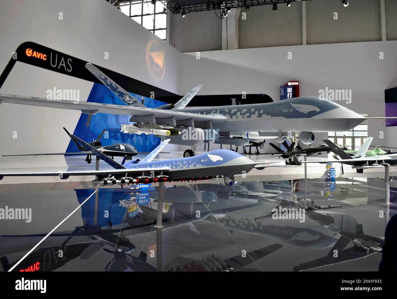 The Wing Loong 3, WL-3, an unmanned aerial vehicle (UAV), is displayed ...