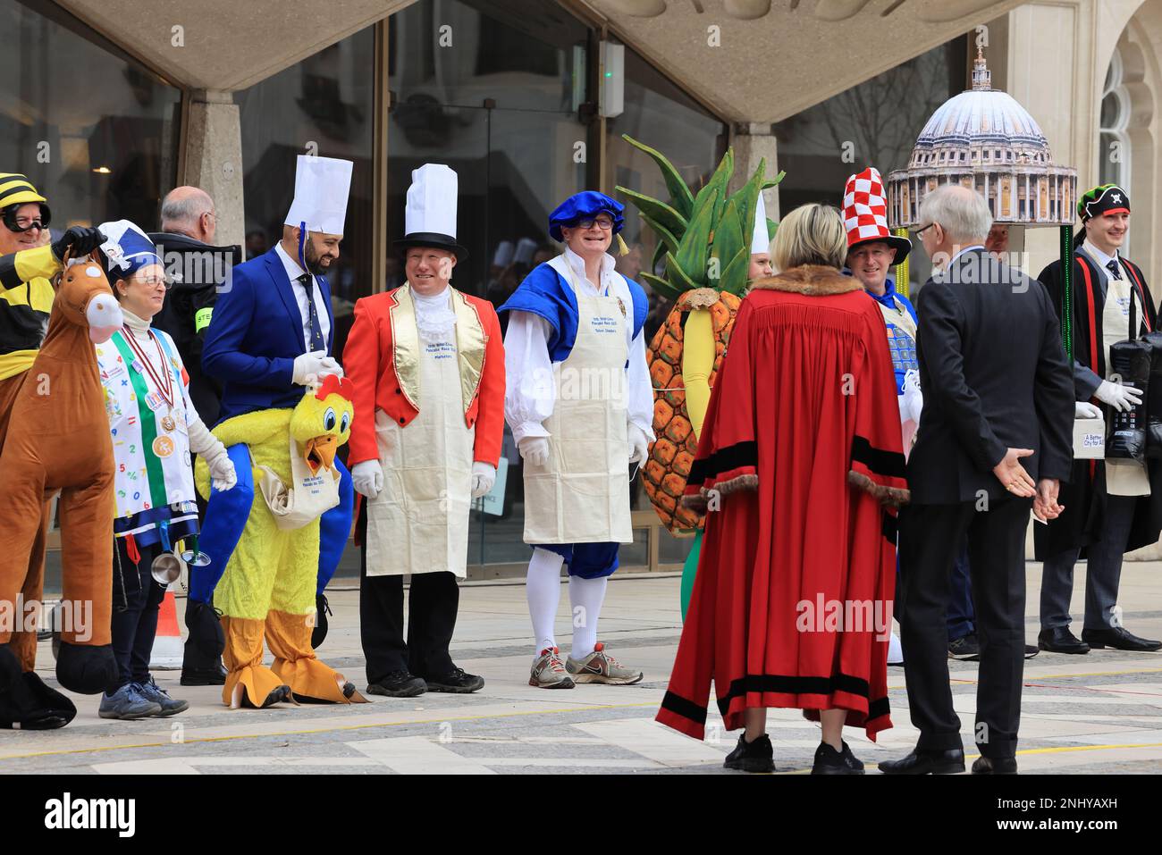 Fancy dress competitors being judged at the Shrove Tuesday annual Inter ...