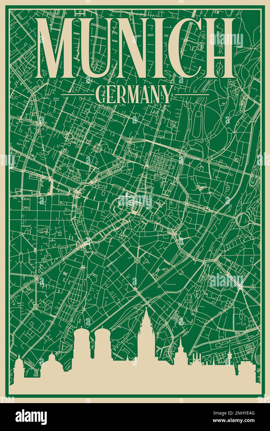 Road network poster of the downtown MUNICH, GERMANY Stock Vector Image ...