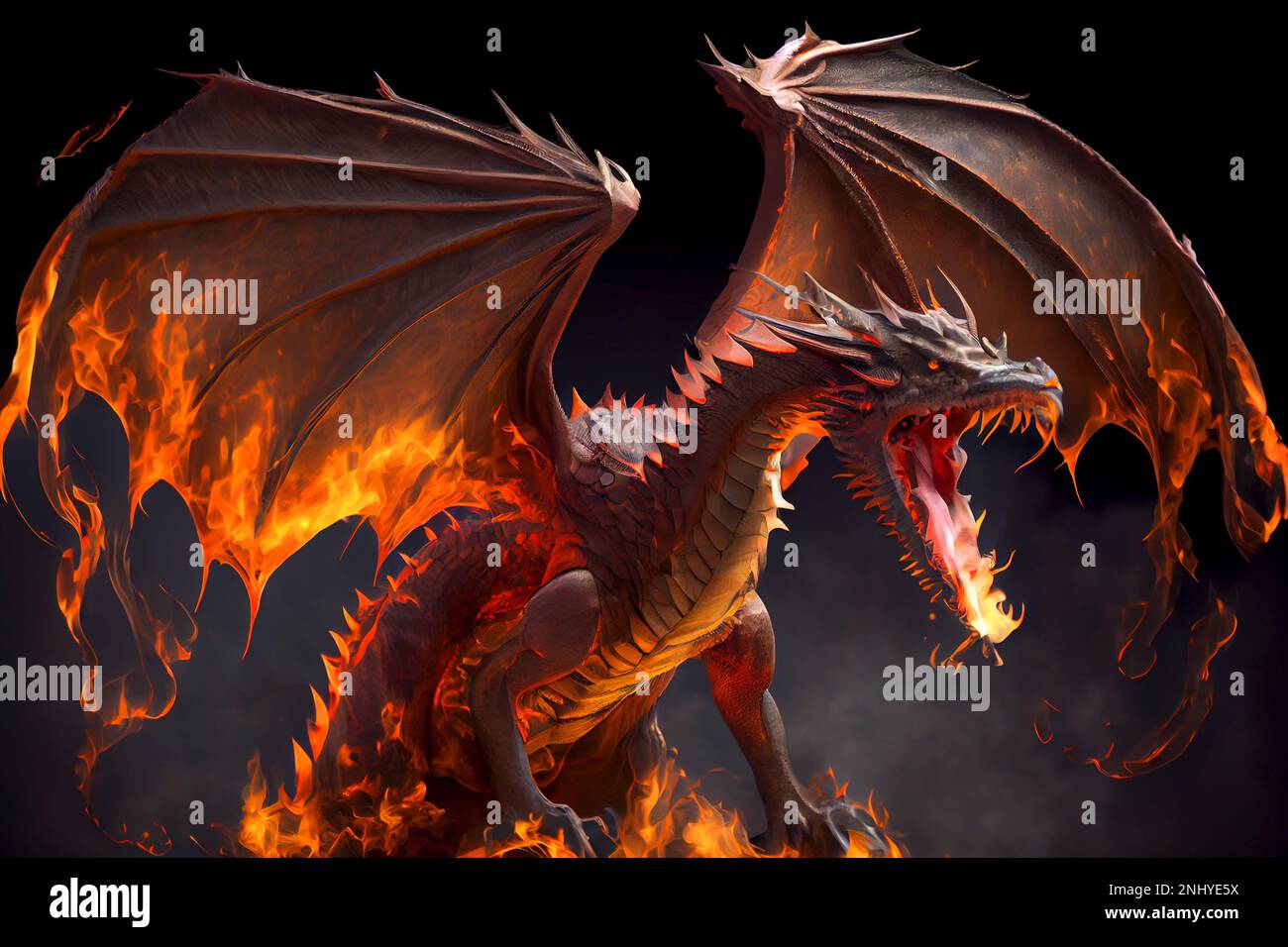 Illustration dragon head breathing fire hi-res stock photography and ...