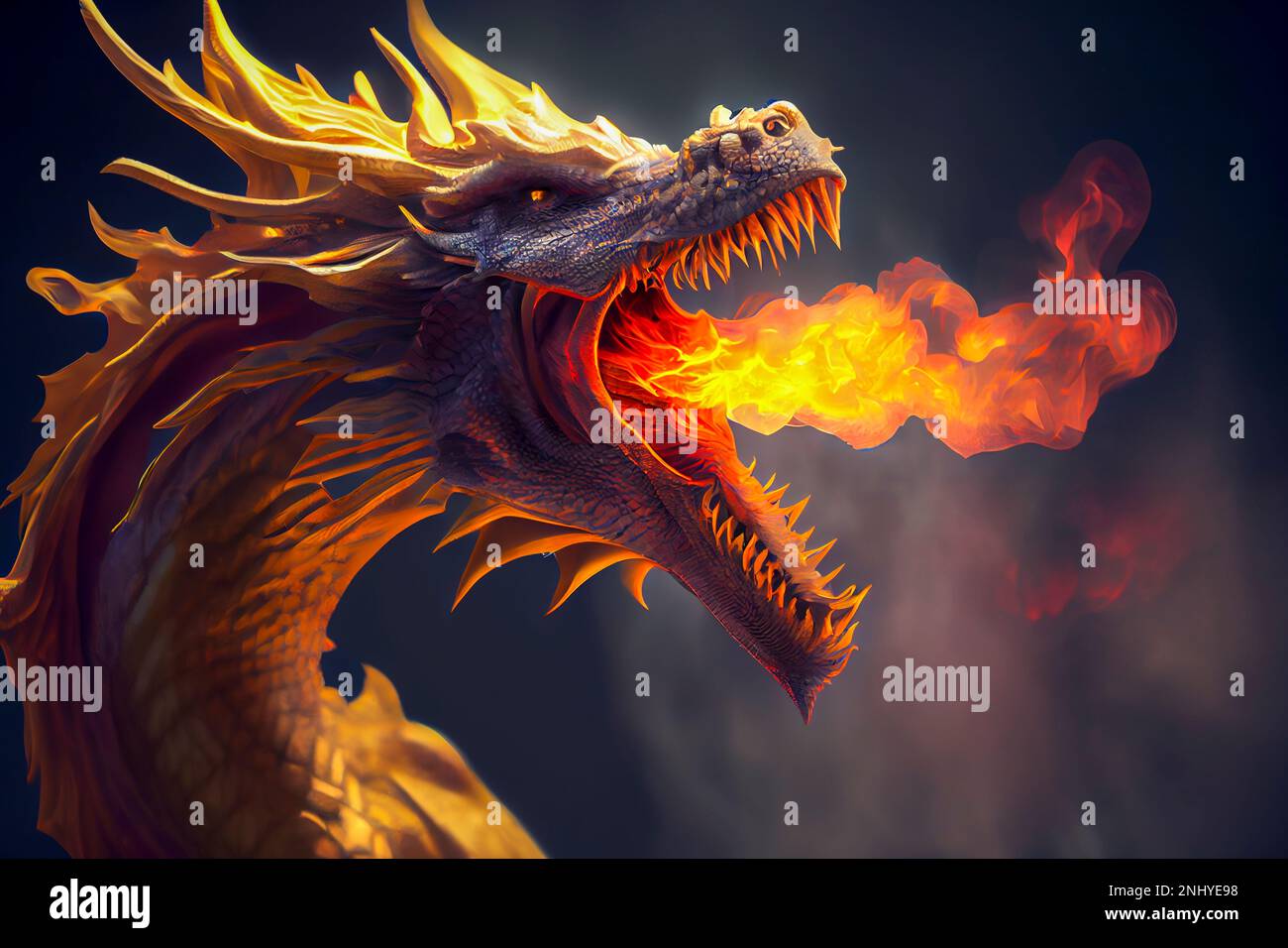 Illustration dragon head breathing fire hi-res stock photography and ...