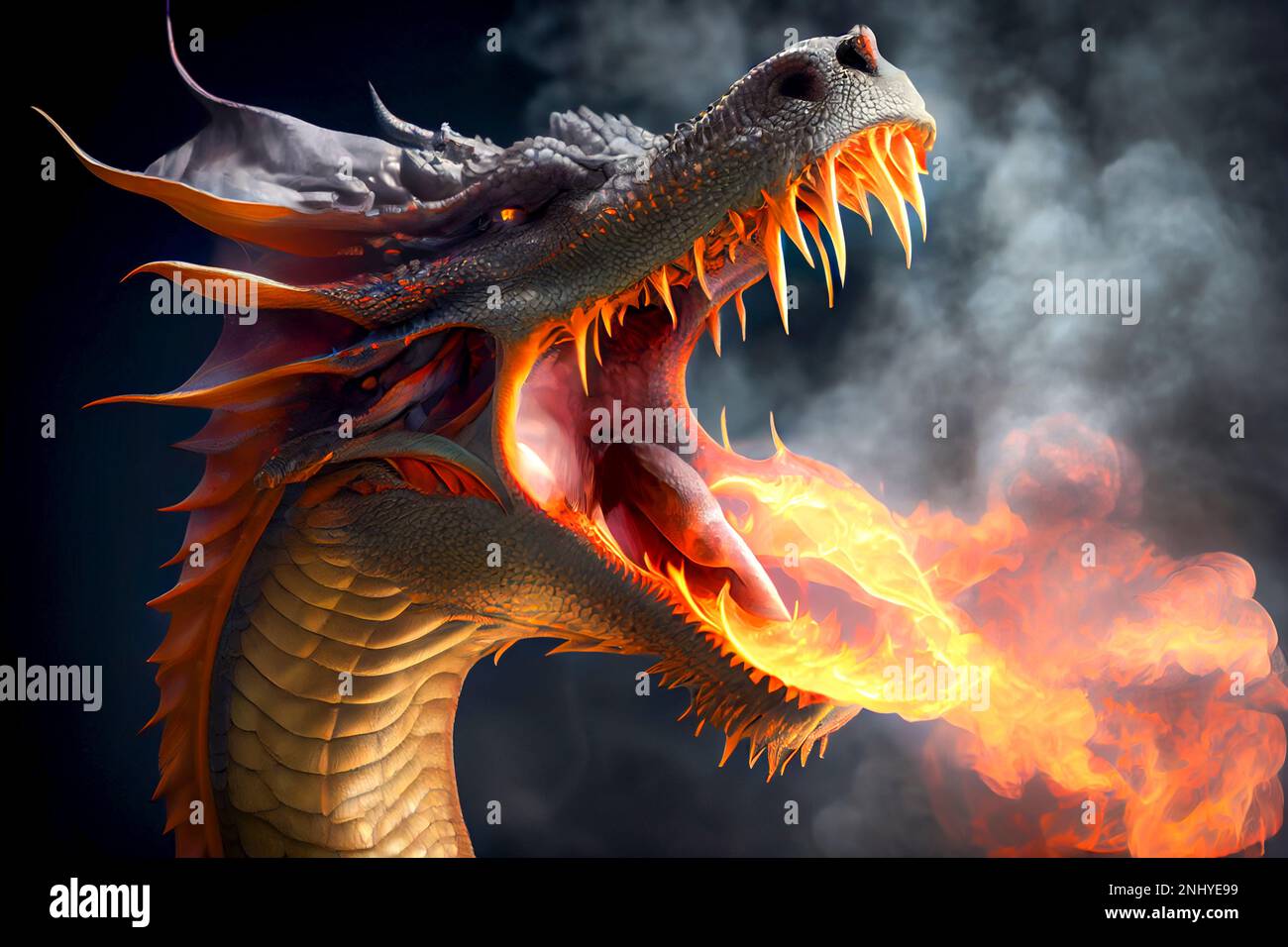 Illustration dragon head breathing fire hi-res stock photography and ...