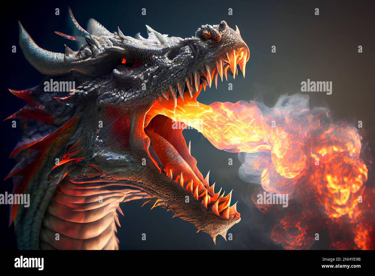 Illustration dragon head breathing fire hi-res stock photography and ...