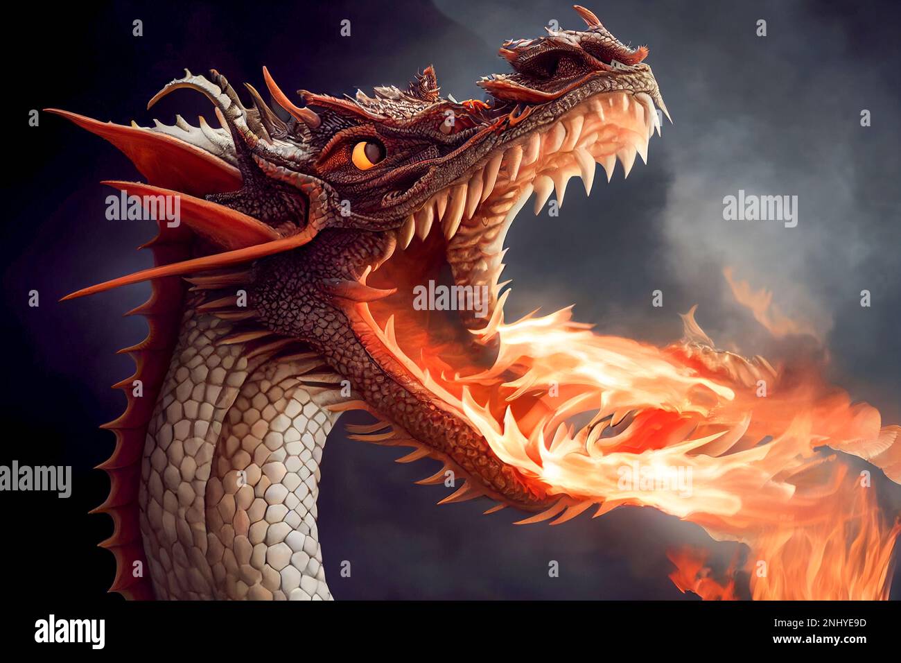 Illustration dragon head breathing fire hi-res stock photography and ...