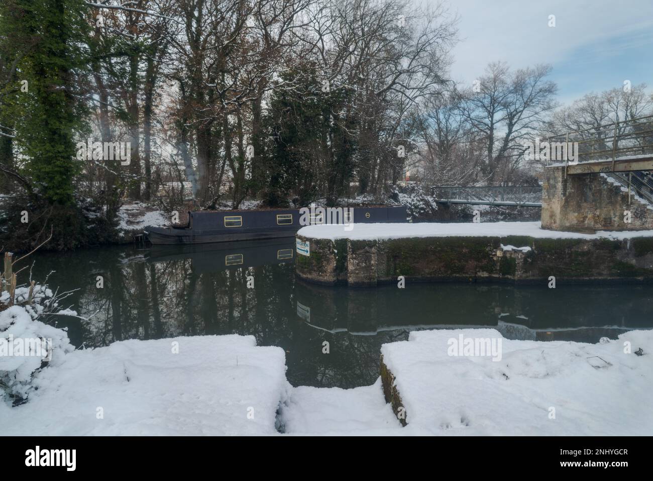 Moored up quant barge in a secluded spot on river medway millpond at ...
