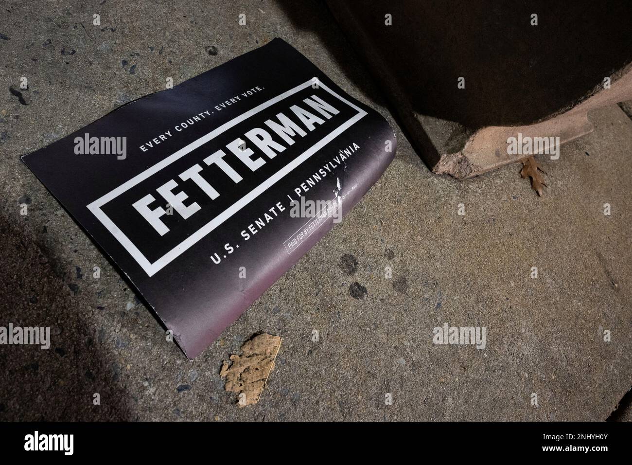 A discarded campaign sign for Pennsylvania Democratic senatorial ...