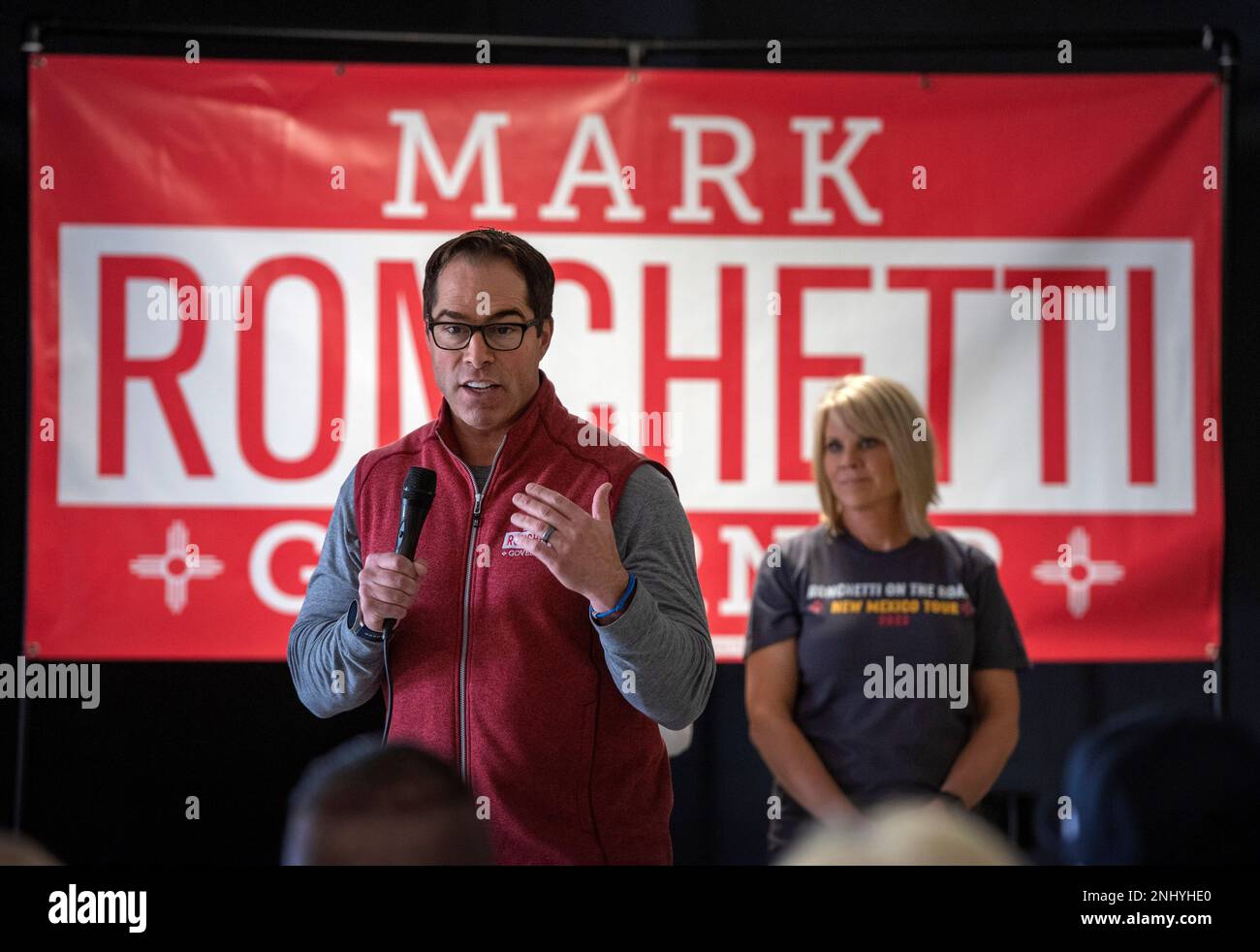 Republican gubernatorial candidate Mark Ronchetti speaks at a campaign ...