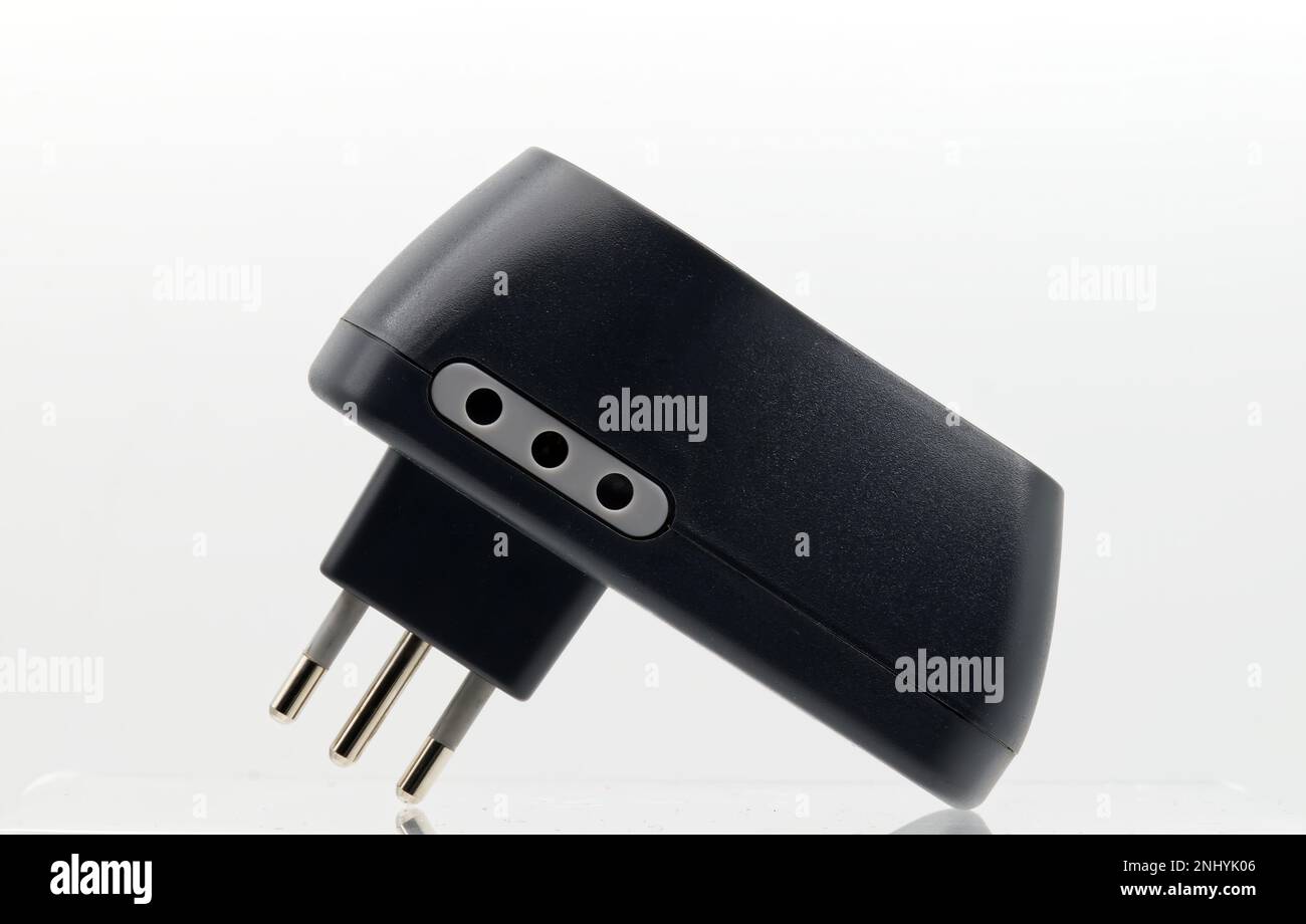 Black Power Adapter with USB Socket isolated on white background Stock ...