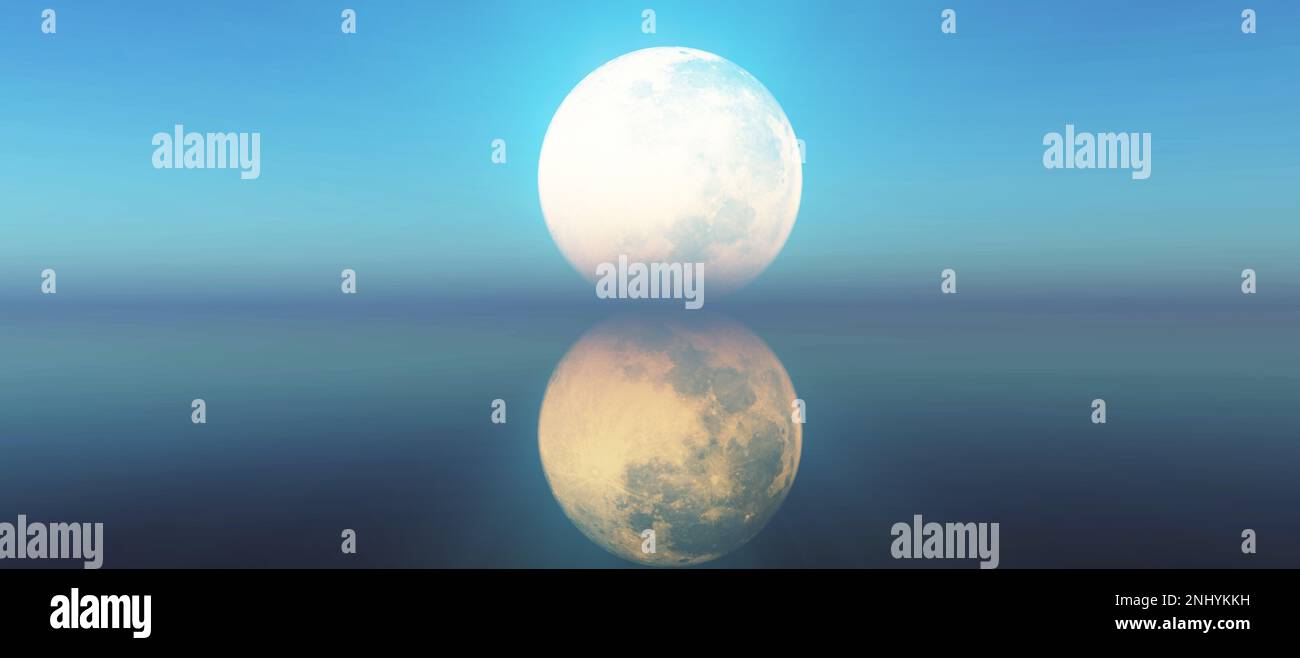 full moon reflection on the water 3d render illustration Stock Photo ...