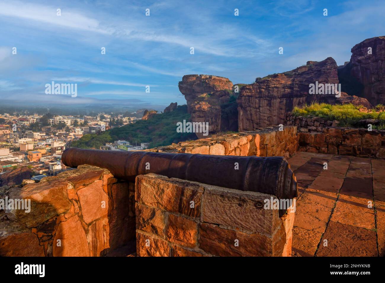 Canon mounted on top of Badami Fort built by Chalukya king Pulakeshin I ...