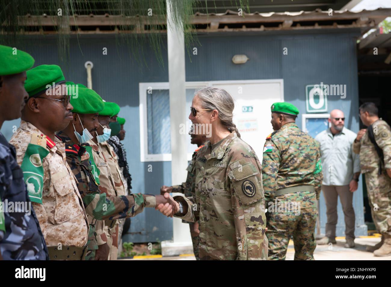 Members of African Union Transition Mission in Somalia (ATMIS) greet U ...