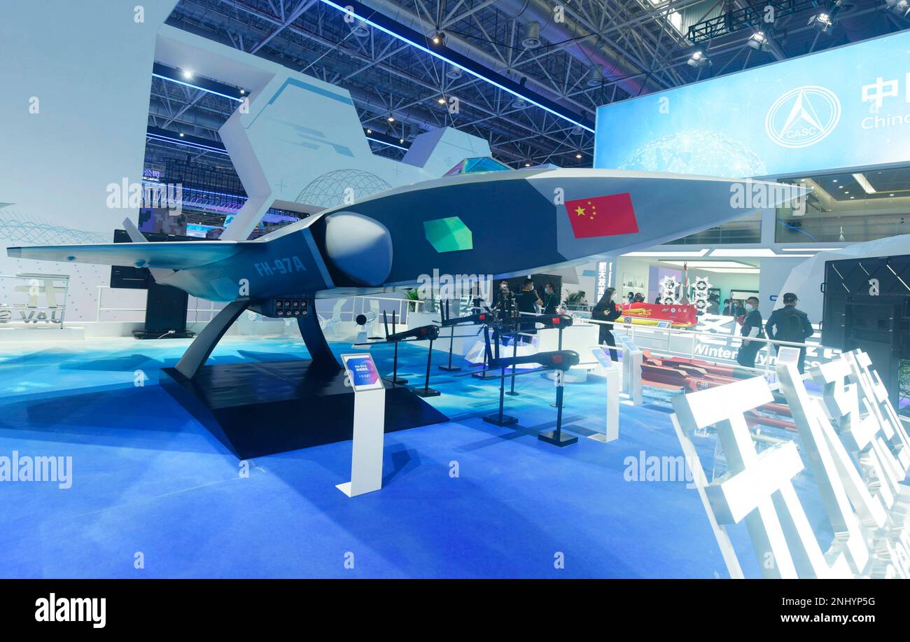A view of China's FH-97A stealth drone during the Zhuhai Air Show in ...