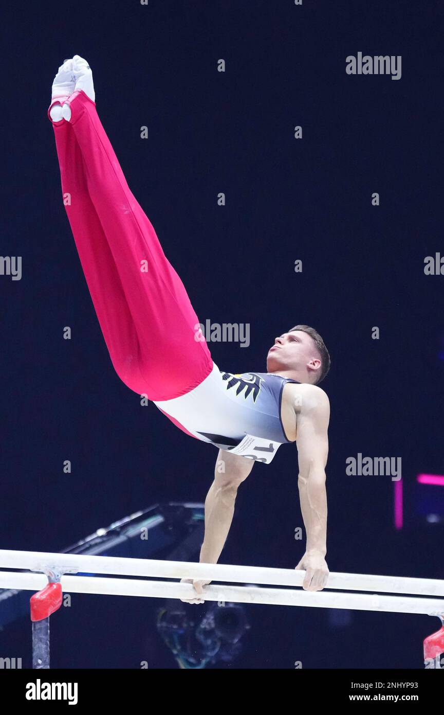 Lukas Dauser of Germany performs during the men's parallel bars ...