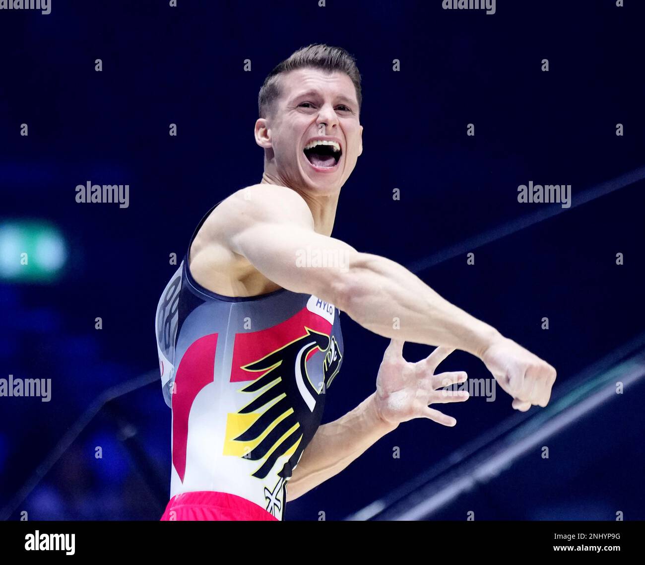 Lukas Dauser of Germany performs during the men's parallel bars ...