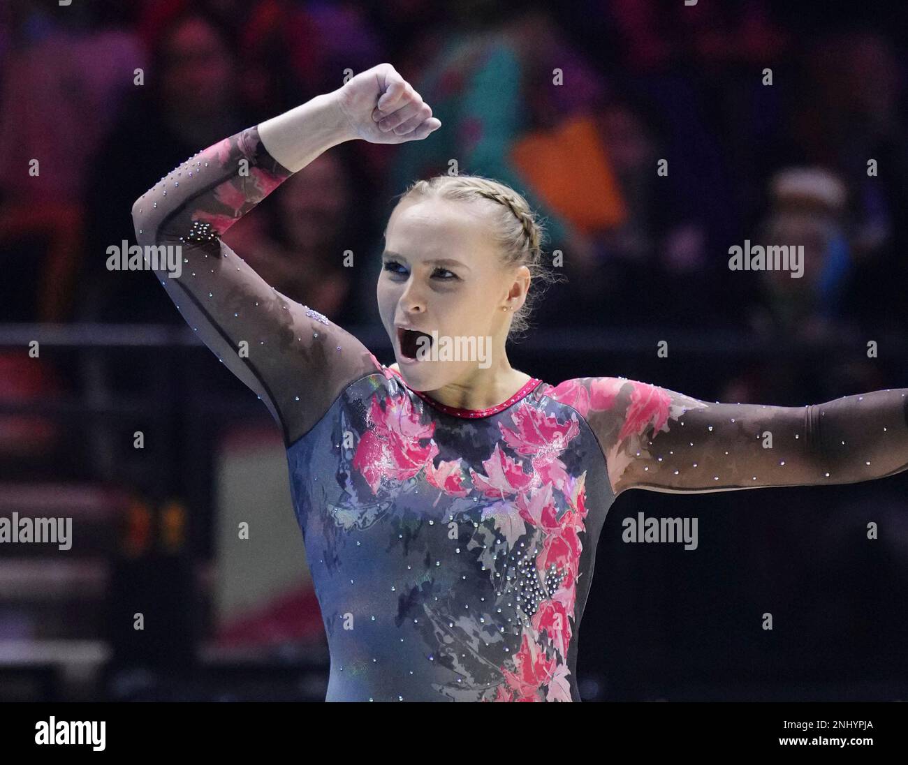Elsabeth Black of Canada performs during the Women's Balance Beam ...
