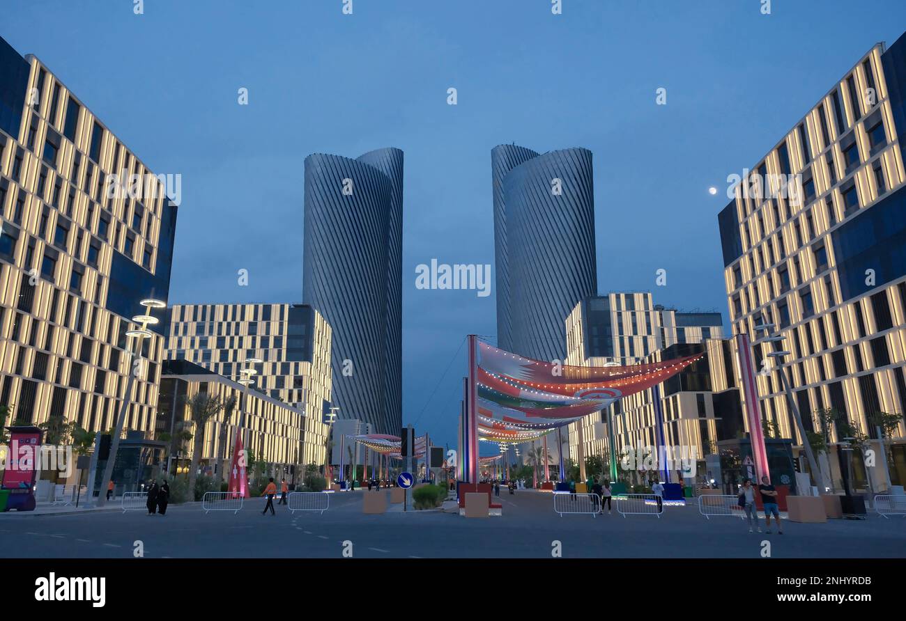 Lusail street is decorated with the national flags of the countries ...