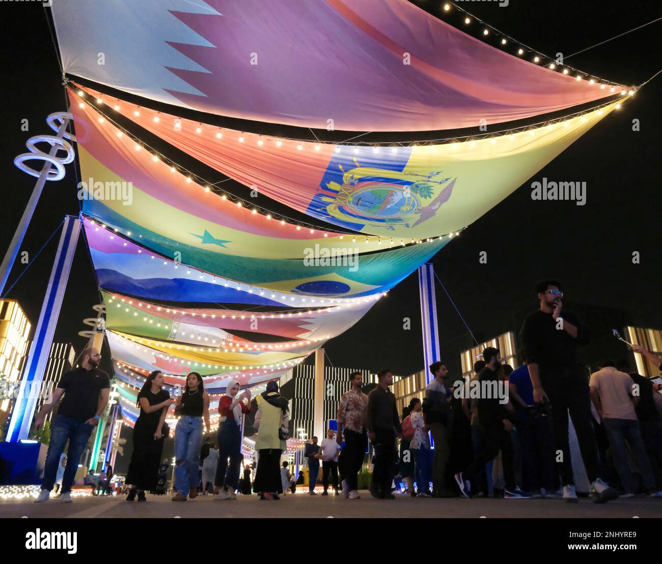Lusail street is decorated with the national flags of the countries ...