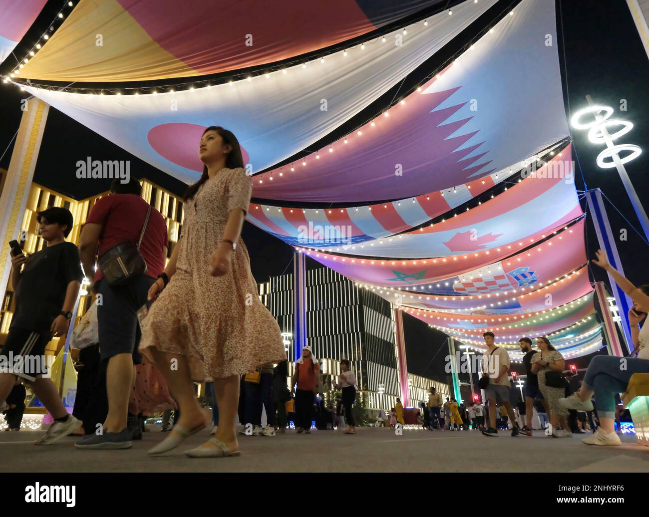 Lusail street is decorated with the national flags of the countries ...