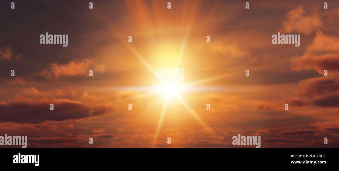 Sunset, sunrise with clouds, light rays and other atmospheric effect ...