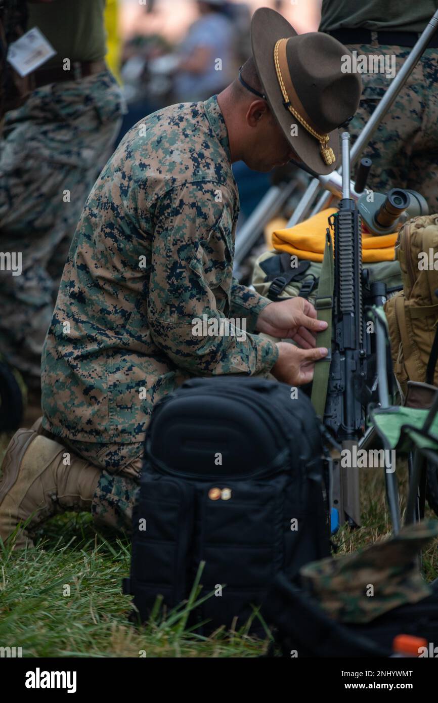 A Marine with the Marine Corps Shooting Team prepares to shoot his ...