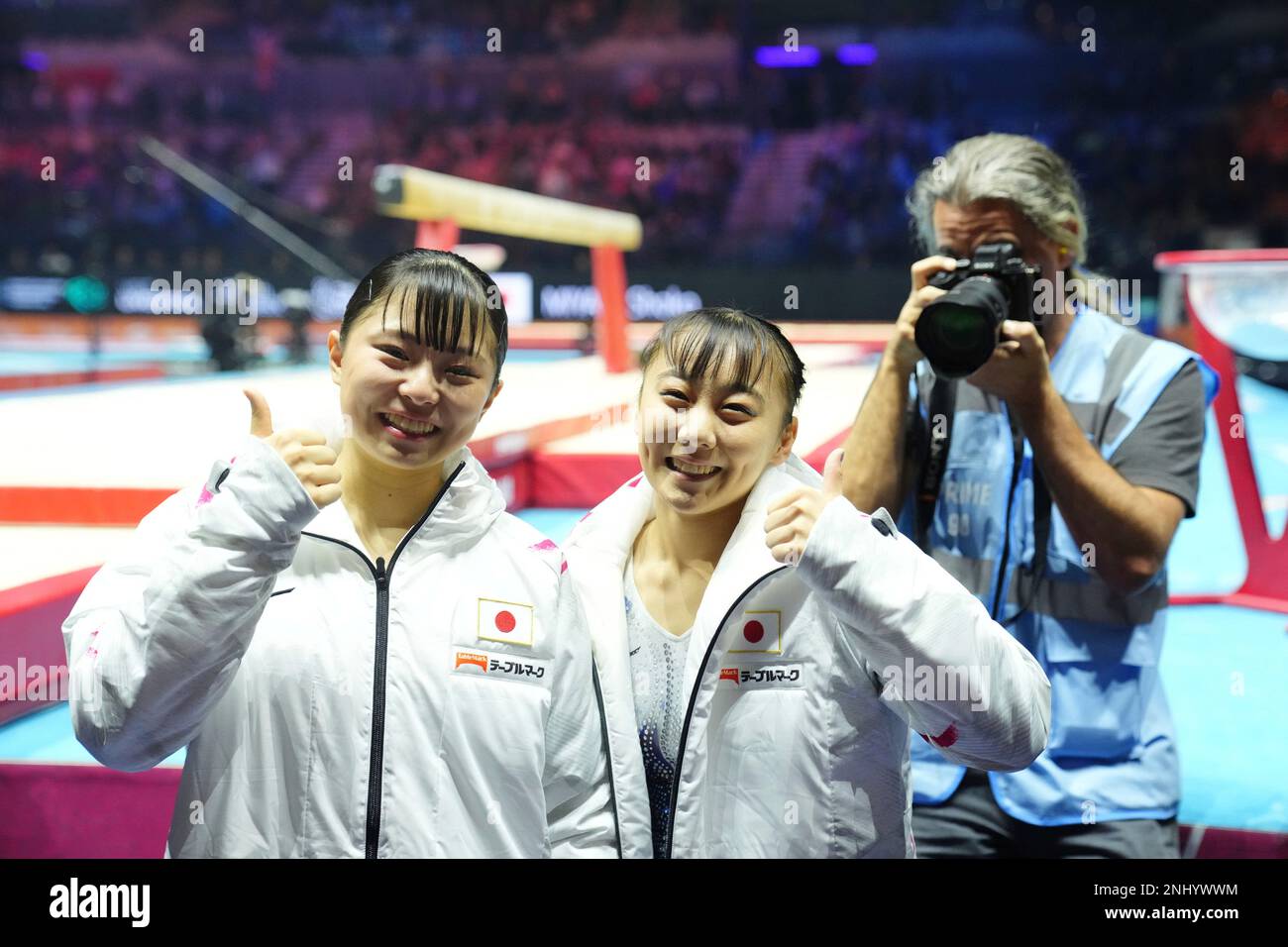 Japan's Hazuki Watanabe (L) and her teammate Shoko Miyata pose after ...